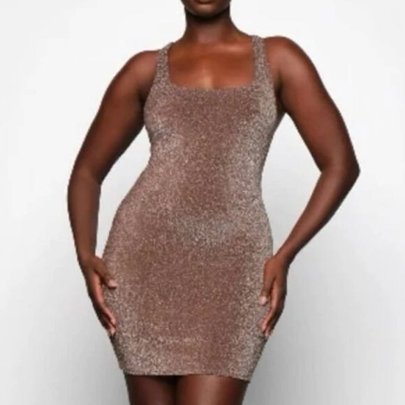 SKIMS | Swim | Skims Glitter Swim Metallic Dress Cocoa 3x | Poshmark